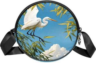 Generic Sac &agrave; bandouli&egrave;re rond rond pour femme avec fermeture &eacute;clair et bretelles r&eacute;glables Motif aigrette mignonne
