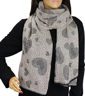 PiriModa &Eacute;charpe r&eacute;versible XXL pour femme - &Eacute;tole Motif coeur scintillant - 180 cm x 70 cm, beige/marron, Taille Unique