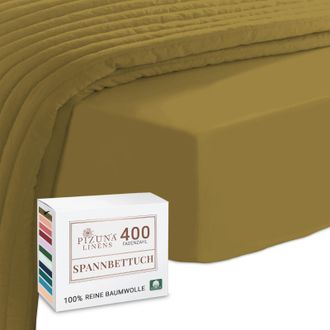 Pizuna 400 Fadenzahl Baumwoll-Spannbetttuch 170x200-180x200cm Senfgold,100% Langstapelige Baumwolle Spannbetttuch,Weiche Mako Satin-Webart passt bis 40cm Mat