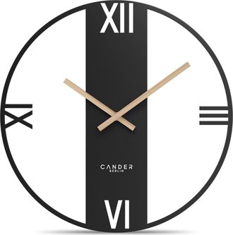 Cander Berlin Elara XXL Vintage Wanduhr lautlos 40 cm Metall Holz-Zeiger ohne Tickgeräusche groß modern schwarz Wohnzimmer Küche