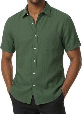 Coofandy Chemise en Lin pour Hommes &agrave; Manches Courtes L&eacute;g&egrave;re Chemise d&Eacute;t&eacute; Chemisier D&eacute;contract&eacute;e avec Poche de Poitrine Chemisier de Plage Vert Arm&eacute;e XXL