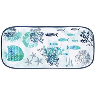 Les Jardins de la Comtesse Petit Plateau rectangulaire en M&eacute;lamine - Bleu Mer et Poissons - Gateaux/Cake - Plat Long de Pr&eacute;sentation - Cara&iuml;bes - Collection Vaisselle MelARTmine