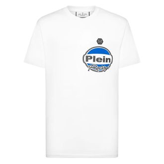 Philipp Plein Homme, Tops, Blanc, Taille: XL T-shirt Col Rond SS Cars Racing