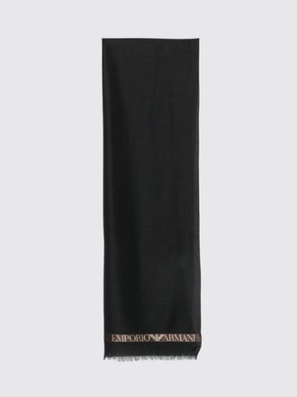 Emporio Armani Schal aus Schurwolle mit Kontrastlogo und Fransen