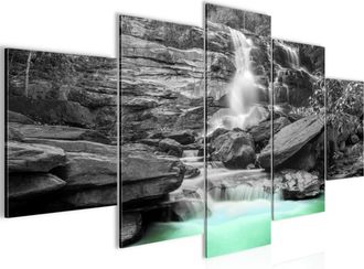 Runa Art Bild Wohnzimmer Schlafzimmer Wasserfall 5 Teilig Panorama Türkis Grau Wandbilder auf Vlies Leinwand 024553b