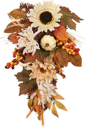 Generico K&uuml;rbiskranz - K&uuml;nstliche Herbstdekoration | rustikaler Herbst-T&uuml;rkranz | 50 cm Tr&auml;ne mit roten Orangenbeeren | saisonale h&auml;ngende Girlande f&uuml;r