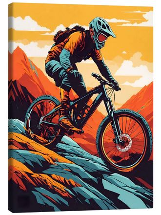 Posterlounge Mountain Bike Downhill II Leinwandbild von nobelart 50 x 70 cm Orange Wandbilder Wanddeko