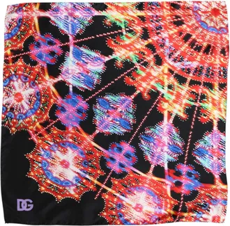 Dolce & Gabbana Mens Black Multicolor Print Square Foulard Scarf Silk