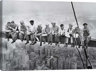 Posterlounge Mittagspause auf einem Wolkenkratzer Leinwandbild 70 x 50 cm Schwarz-Weiß Wandbilder Wanddeko