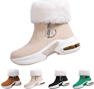 Generic Bottes de neige chaudes pour femme avec fermeture &eacute;clair lat&eacute;rale doubl&eacute;es en polaire - Bottines &agrave; plateforme avec fermeture &eacute;clair lat&eacute;rale - Chaussu