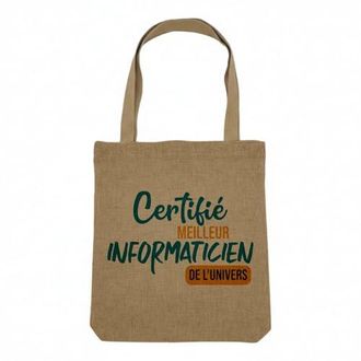 Fabulous Sac Shopping Tote Bag Aspect Lin - Certifi&eacute; meilleur Informaticien de lunivers Informatique Ordinateur - Sac de Courses Toile Epaisse 360g Beige Natur