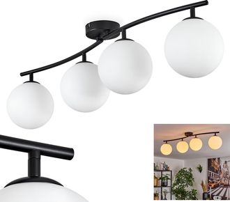 HOFSTEIN Deckenleuchte Gastor, 4-flammige Deckenlampe aus Metall/Glas in Schwarz/Milchglas, verstellbare Leuchte im Retro/Vintage-Design (Schirme &Oslash; 15cm), E14,