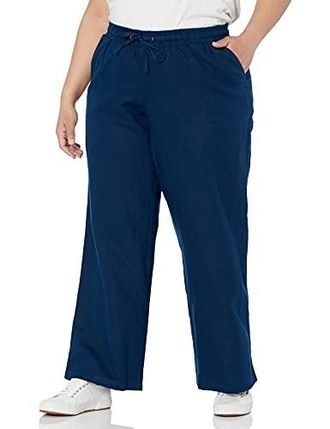 Amazon Essentials Pantalon Large en Lin Mélangé avec Cordon de Serrage et Coupe Décontractée (Disponible en Grande Taille) Femme, Bleu Foncé, 3XL Grande taille