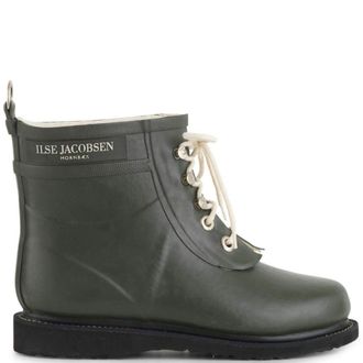 Ilse Jacobsen HORNBÆK | Kurze Damen Gummistiefel aus Natur Bio Gummi | Wasserdicht | PVC Frei | Halbhohe Stiefel mit Schnürsenkel aus Baumwolle | RUB2 | Grün 38 EU