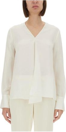 Theory Femme, Blouses et Chemises, Beige, Taille: 42 FR V-Neck Long Sleeve Blouse