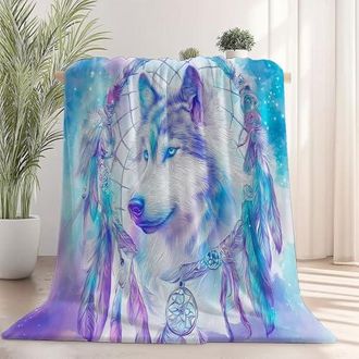 Generic Couverture B&eacute;b&eacute; Moelleuse et Chaude Loup Animal Fantastique Attrape-R&ecirc;ves &Agrave; Plumes Th&egrave;me - Plaid Flanelle Doux 70 x 100 cm pour Berceau et Poussette -