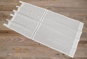 Matches 21 Lange Scheiben-Gardine mit Schlaufen als blickdichter Vorhang in 45 x 90 cm - 1 Stk. Landhaus-Stil Bistrogardine Karo-Muster Spitze wei&szlig; - Moderne Kur