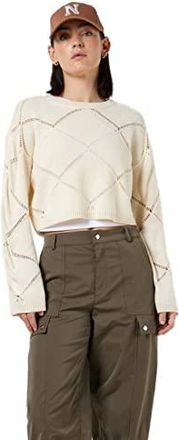 Noisy May Noisy May Pull Nmjune L/S col Rond Crop Knit Noos pour Femme, Ivoire nacr&eacute;, XL