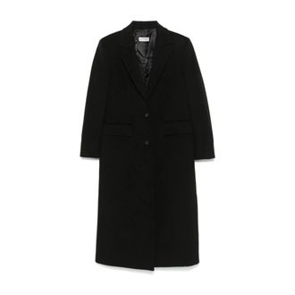 Alberto Biani Schwarzer Wollmantel mit Spitzrevers - - Coats - Damen - Schwarzk - 2XS