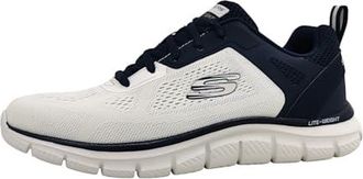 Skechers Baskets Track Broader pour Homme, Bordure en Maille synthétique Blanc cassé Bleu Marine, 47.5 EU