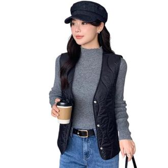 Generic Gilet l&eacute;ger pour femme - Automne et hiver - Mode ample et chaud - Col en V, Noir, XL