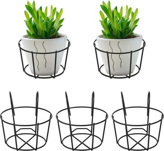 Cabilock 5Stücke Geländer Pflanzgefäße Blumentopf,Blumentopfhalter,Runder Garteneisen, Aufhängen, Pflanzkörbe Regal,Geeignet Für Balkon,Garten,Zaun,Indoor Und 