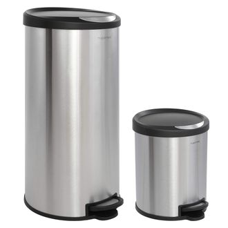 Happimess HDPM1001A Oscar Runde 30-Liter-Stiefmüll mit kostenloser Mini-Mülleimer für Zuhause, Küche, Wohnzimmer, Esszimmer, Bad, Büro, Edelstahl/Schwarz