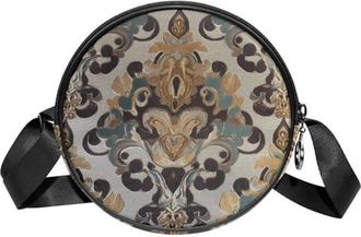 Generic Sac &agrave; bandouli&egrave;re rond pour femme, imprim&eacute; r&eacute;tro, petit sac &agrave; bandouli&egrave;re avec fermeture &eacute;clair, bretelles r&eacute;glables, sac &agrave; main rond d&eacute;contract&eacute; pour