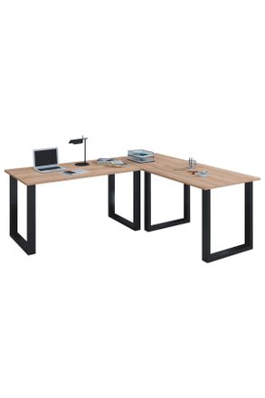 MID.YOU Mid.you Eckschreibtisch, Schwarz, Sonoma Eiche, Holzwerkstoff, rechteckig, U-Form, 130x76x160 cm, Arbeitszimmer, Schreibtische, Eckschreibtische