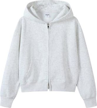 Generic 2026 Vestes courtes &agrave; capuche et fermeture &eacute;clair pour femmes, style cor&eacute;en et sweat-shirt d&eacute;contract&eacute;, gris clair, XXL