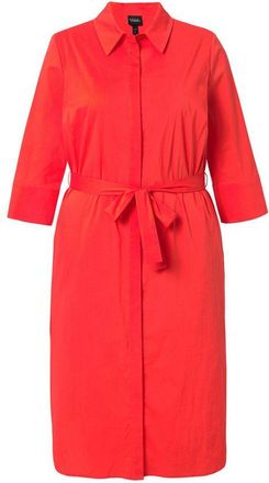 Ulla Popken Midikleid Hemdblusenkleid A-Linie G&uuml;rtel Hemdkragen 3/4-Arm