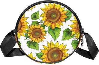 Generic Petit sac &agrave; bandouli&egrave;re rond pour femme, motif tournesol avec fermeture &eacute;clair, bretelles r&eacute;glables, style d&eacute;contract&eacute;, pour femmes et filles