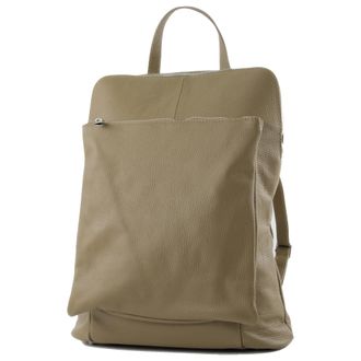 modamoda.de T141 Damen Leder Rucksack Damentasche Schultertasche handmade in Italy, Farbe:Taupe