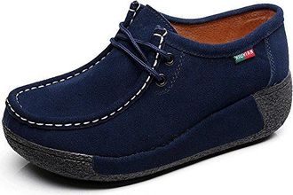 Rismart Femme Formel Plateforme Caché Talon Coin Suède Baskets De Mode Chaussures Marine,37.5 EU