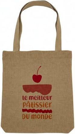Fabulous Sac Shopping Tote Bag Aspect Lin - Le Meilleur Patissier du Monde Dessert Patisserie Gateau Boulangerie - Sac de Courses Toile Epaisse 360g Beige Natu