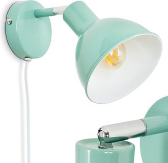 HOFSTEIN Wandleuchte Caney, Wandlampe aus Metall in Grün und Weiß, 1-flammig, mit verstellbarem Lampenschirm, 1 x E27, Retro-Design mit An- & Ausschalter am Ka