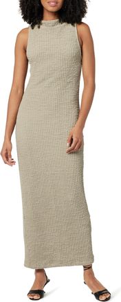 The Drop Lena High Neck Textured Midi Dress Kleider, Vintage Khaki, XXS