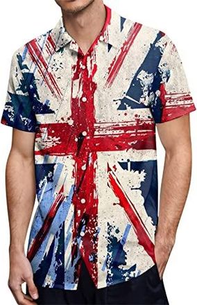 Generic Chemise imprimée à manches courtes pour homme, motif drapeau de lAngleterre, coupe ample, chemise dété funky, vêtements de rue confortables, chemise b