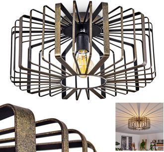 HOFSTEIN Deckenleuchte Oravi, Deckenlampe aus Metall in Schwarz/Gold-antik, mit Gitterschirm, &Oslash; 40 cm, 1-flammig, E27-Fassung, Moderne Leuchte mit Lichtspiel, 