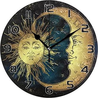 TropicalLife COZYhome Horloge murale moderne tribale, motif soleil, lune, peinture artistique, silencieuse, fonctionne &agrave; piles pour salon, chambre &agrave; coucher, cuisi