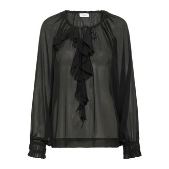 Saint Tropez Elegante Schwarze Bluse mit Weichen R&uuml;schen - - Blouses & Shirts - Damen - Schwarzk - M