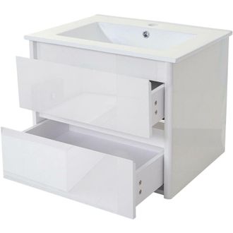 Hhg Neuwertig] Waschbecken + Unterschrank HHG 614, Waschbecken Waschtisch Badezimmer, hochglanz 50x60cm wei&szlig;