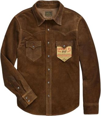 Ralph Lauren Homme, Vestes, Brun, Taille: L Surchemise Western en Daim Épais