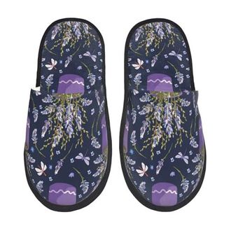 Generic Pantoufles Fleurs De Lavande En Pot Violet Portative Pantoufles DHiver R&eacute;utilisables Chausson Hotel Pour Femmes Voyage Automne L