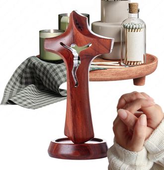 Generic Tischkreuz - Massives Holz Christian Glaubensbild, Geschnitzte Jesus Darstellung, Aufrechte dekorative Statue, Heiliges Interieur-Zentrum | F&uuml;r Essalt
