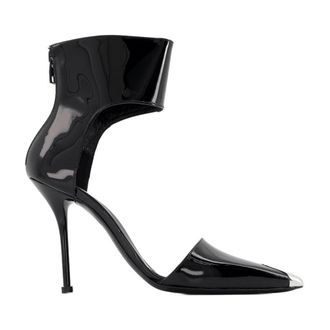 Alexander McQueen Womens Sandals Black-Silver Leather Shoes
