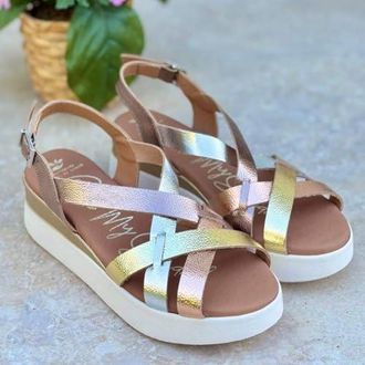 OH! MY SANDALS 5670 Sandales plates combin&eacute;es pour femmes - cuir, mousseux, 41 EU