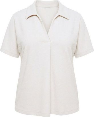 Ulla Popken T-Shirt Struktur-Shirt Ziersteinborte Oversized Hemdkragen