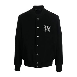 Palm Angels Homme, Vestes, Noir, Taille: M Bomber brod&eacute; avec d&eacute;tails du logo