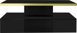 Merax Hochglanz Couchtisch Beistelltisch mit Schubladen und LED-Beleuchtung: Stilvoller Beistelltisch mit doppelter Ablage Schwarz